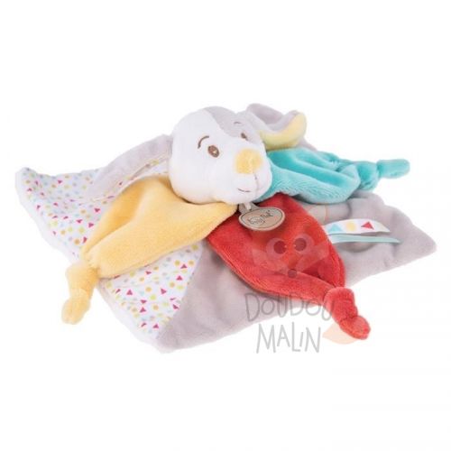 Baby'Nat Collection Diablotin le chien doudou plat gris jaune rouge bleu