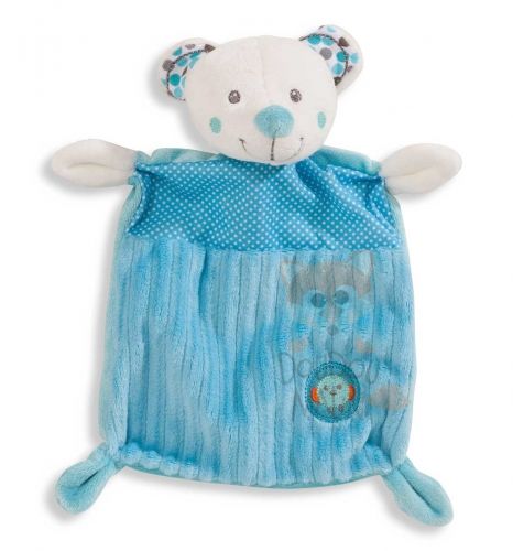 Nicotoy collection Little Hug doudou ours plat bleu blanc oiseau pois