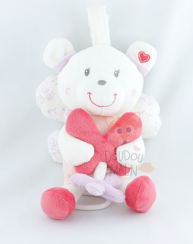 Pommette boîte à musique ours ange aile rose blanc violet