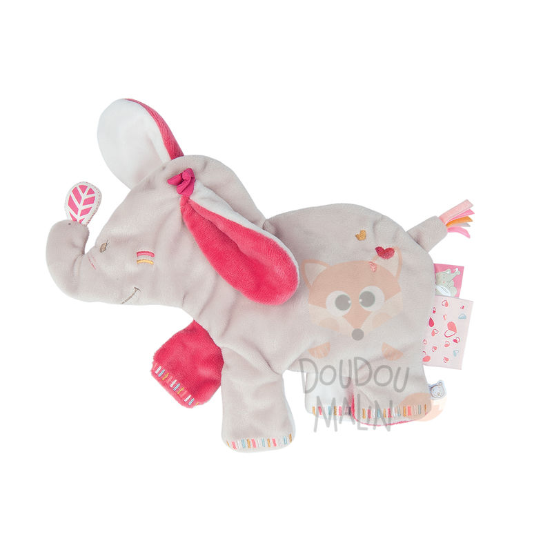 Noukie's Anna & Pili doudou plat platso éléphant rose beige coeur