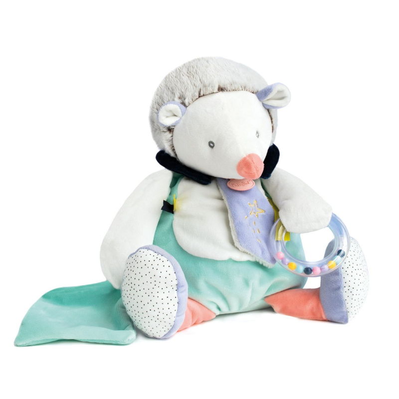 Baby'Nat - Les super doudous - Peluche d'éveil hérisson bleu 30 cm