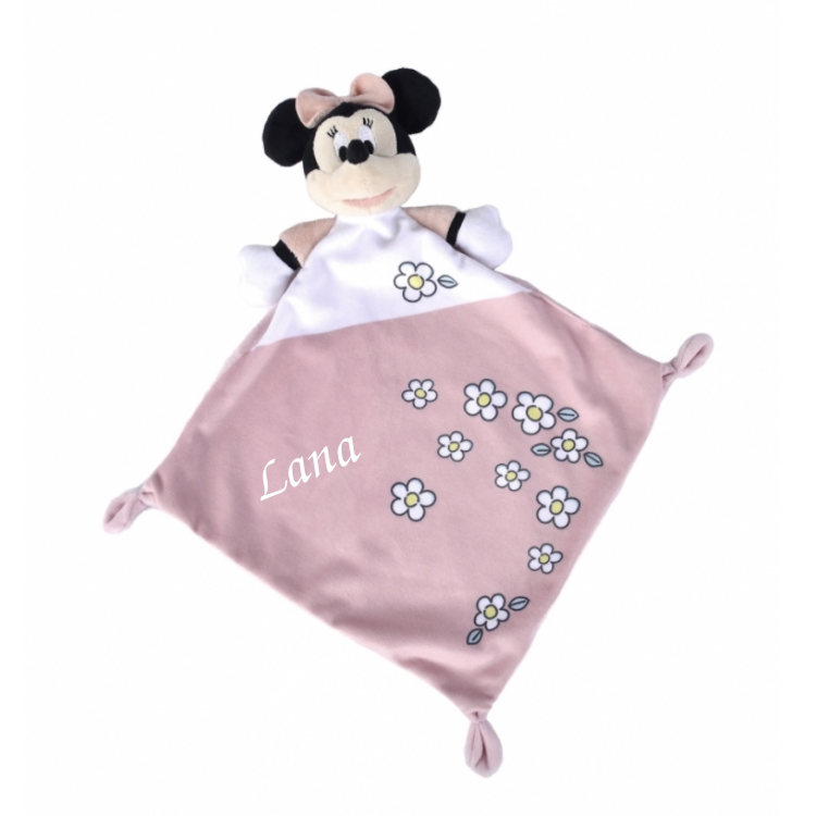 Disney - Minnie la souris - Doudou plat rose blanc fleur 25 cm