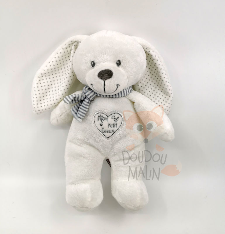 Pommette - Peluche lapin blanc Mon petit Coeur 30 cm