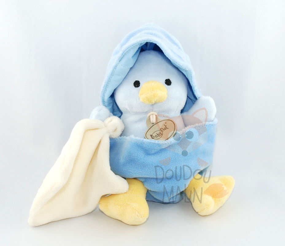 Baby'nat Doudou Poussin bleu Jaune Dans Son Oeuf Avec Mouchoir