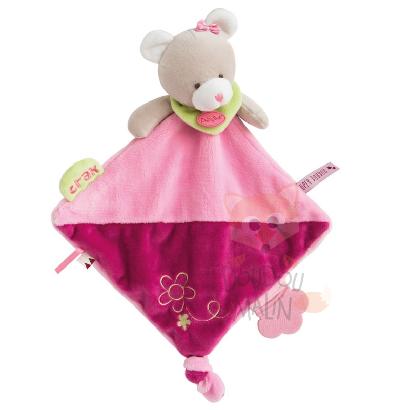 Baby'Nat Les Super doudous Doudou plat ours rose violet vert fleur