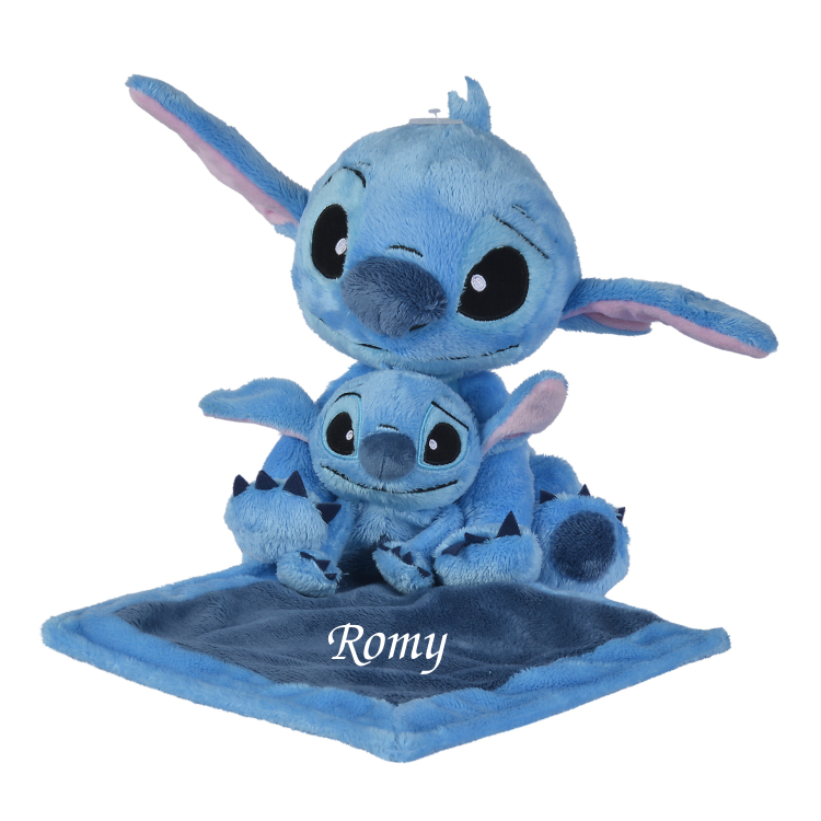 Disney Stitch Peluche avec bébé doudou plat bleu 25 cm